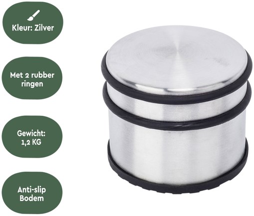 Deurstopper BRASQ met rubberen ringen RVS