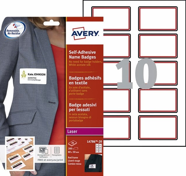 Naambadge Avery etiketten L4786-20 80x50mm rood kader 200stuks -Pro Office