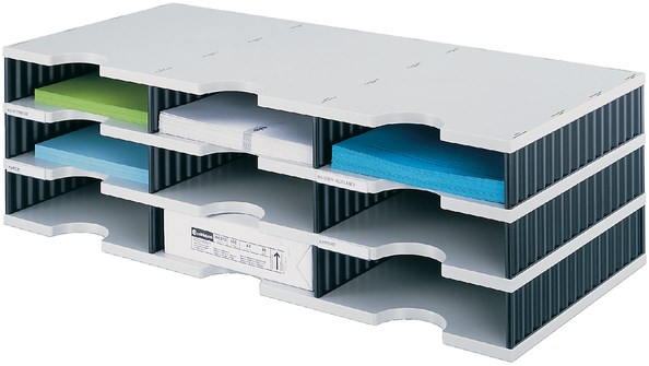 Opbergsysteem Styrodoc Trio A4 stapelbaar 9 vakken zwart/grijs