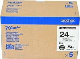 Brother HGE-151V5 zwart op transparante labeltape 24mm High Grade
